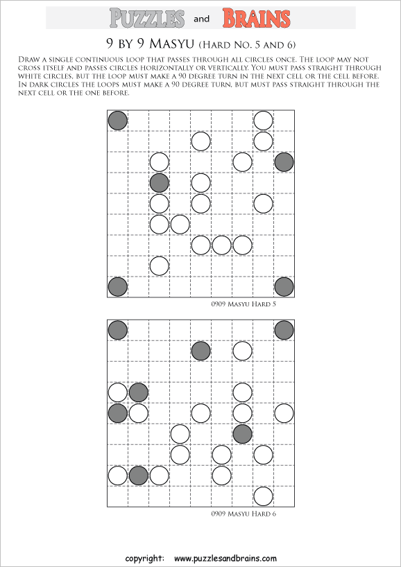 Printable Difficult Level 9 By 9 Japanese Masyu Circles Logic Puzzles